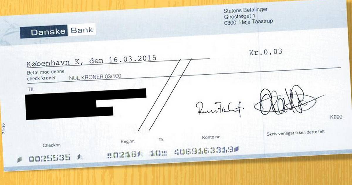 Nu får du ikke længere checks på 1 øre fra Skat - Finans